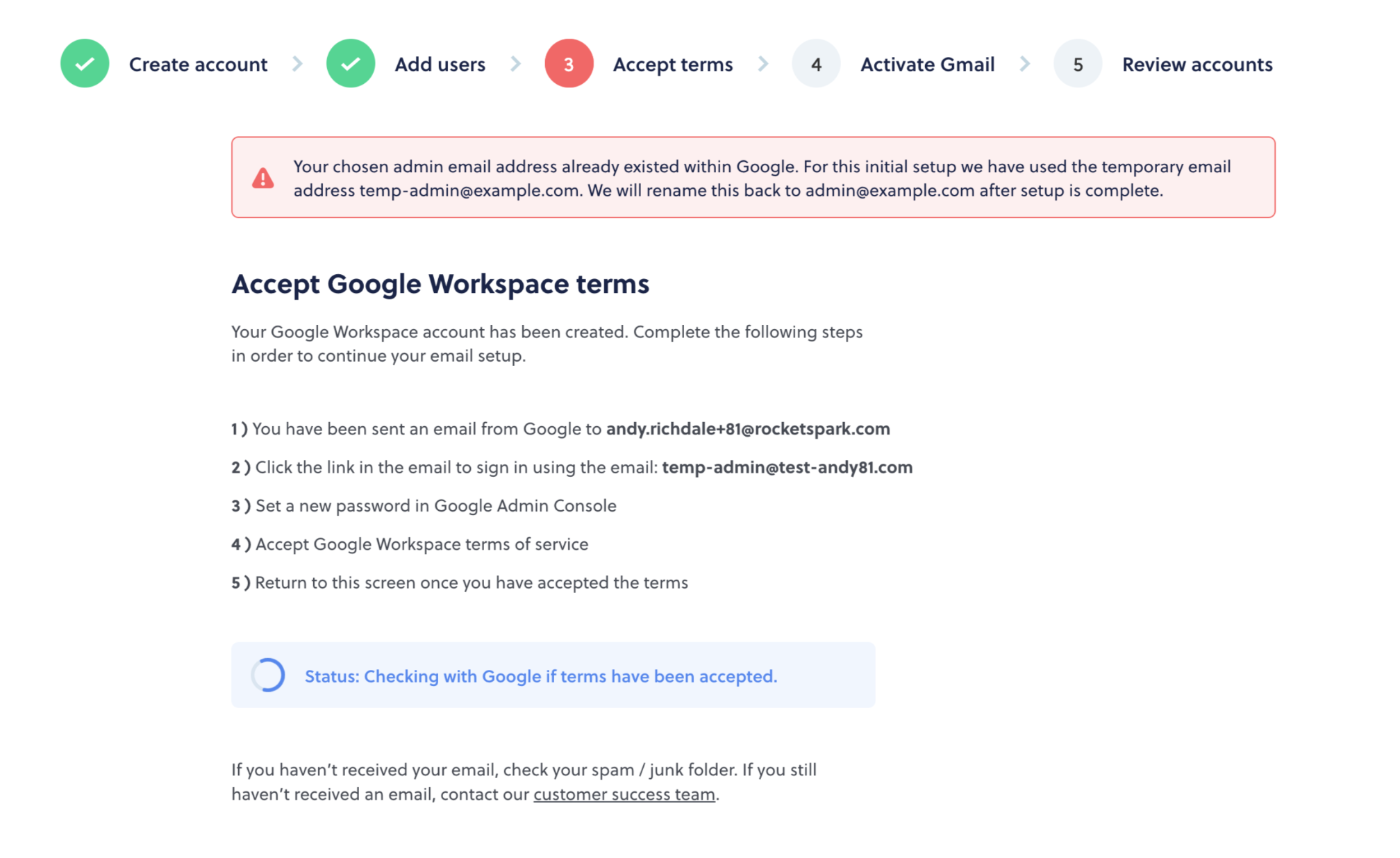 Google workspace admin email already exist within Google? – Rocketspark