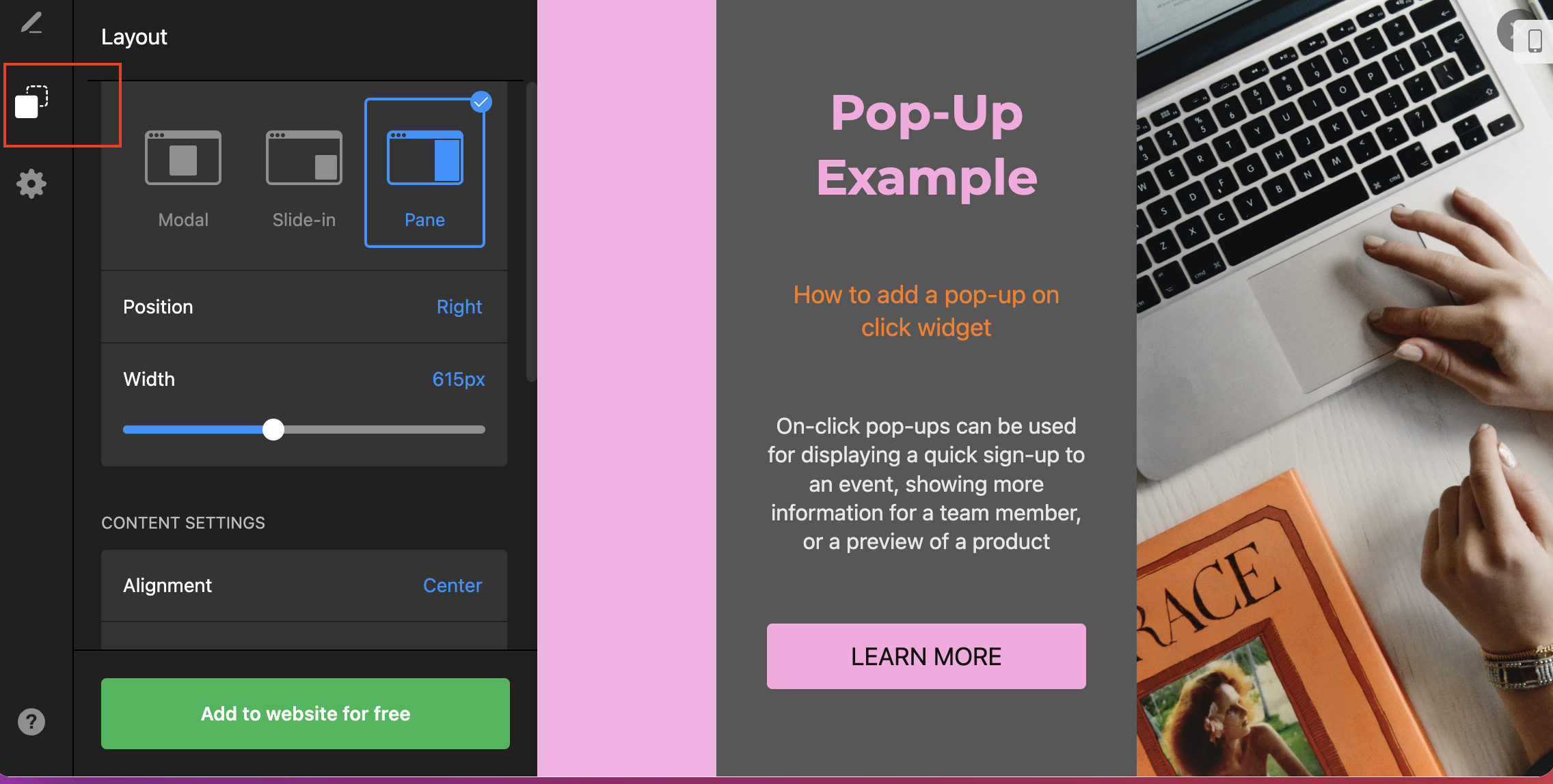 How To Add An On Click Pop Up Click Buttonimage For More Info While