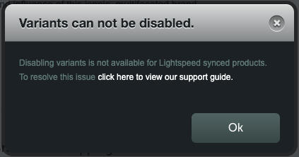 Turn off variants when connected with Lightspeed – Rocketspark
