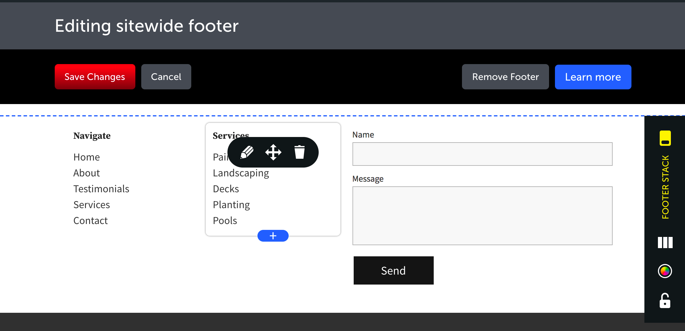How to add, edit or remove a site-wide footer stack? – Rocketspark