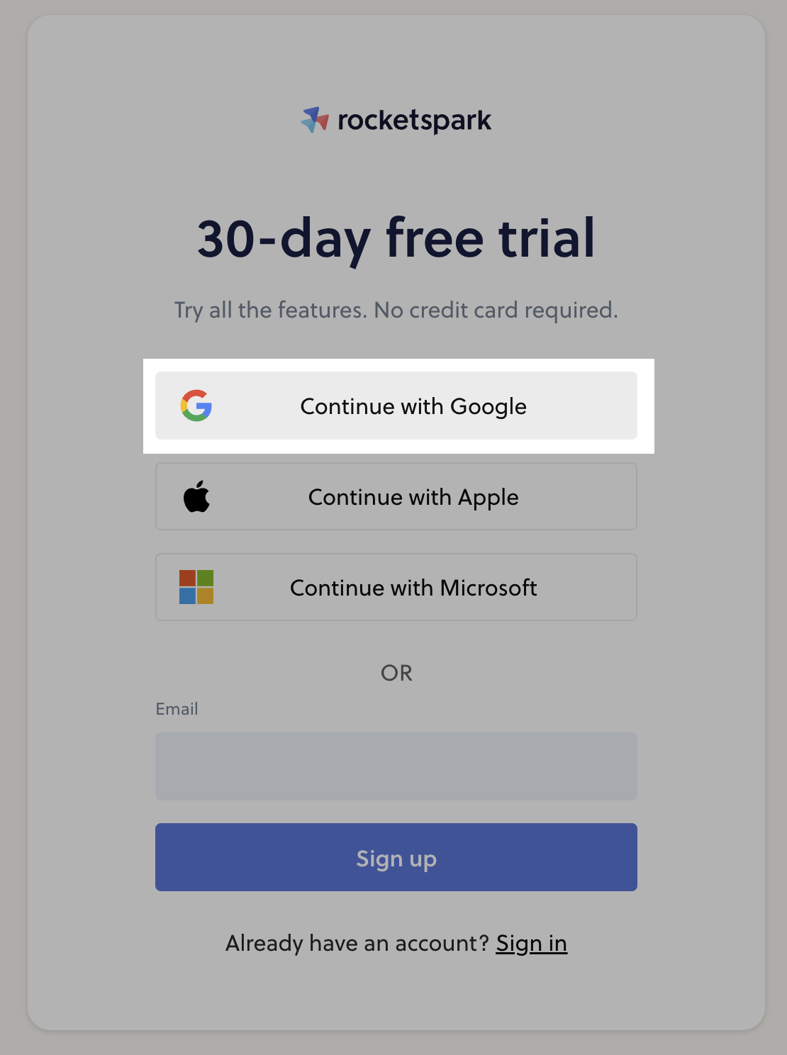 How to sign up to Rocketspark using Google – Rocketspark